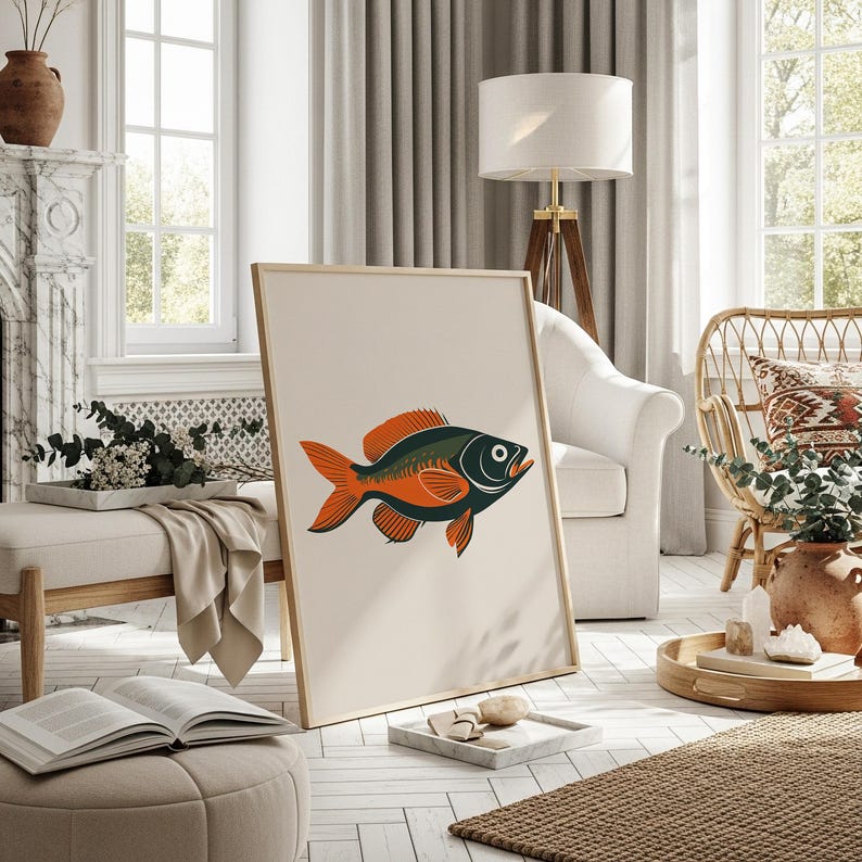 Stylised Fish Wall Art Print, Modern Aquatic Poster, Minimalist ...