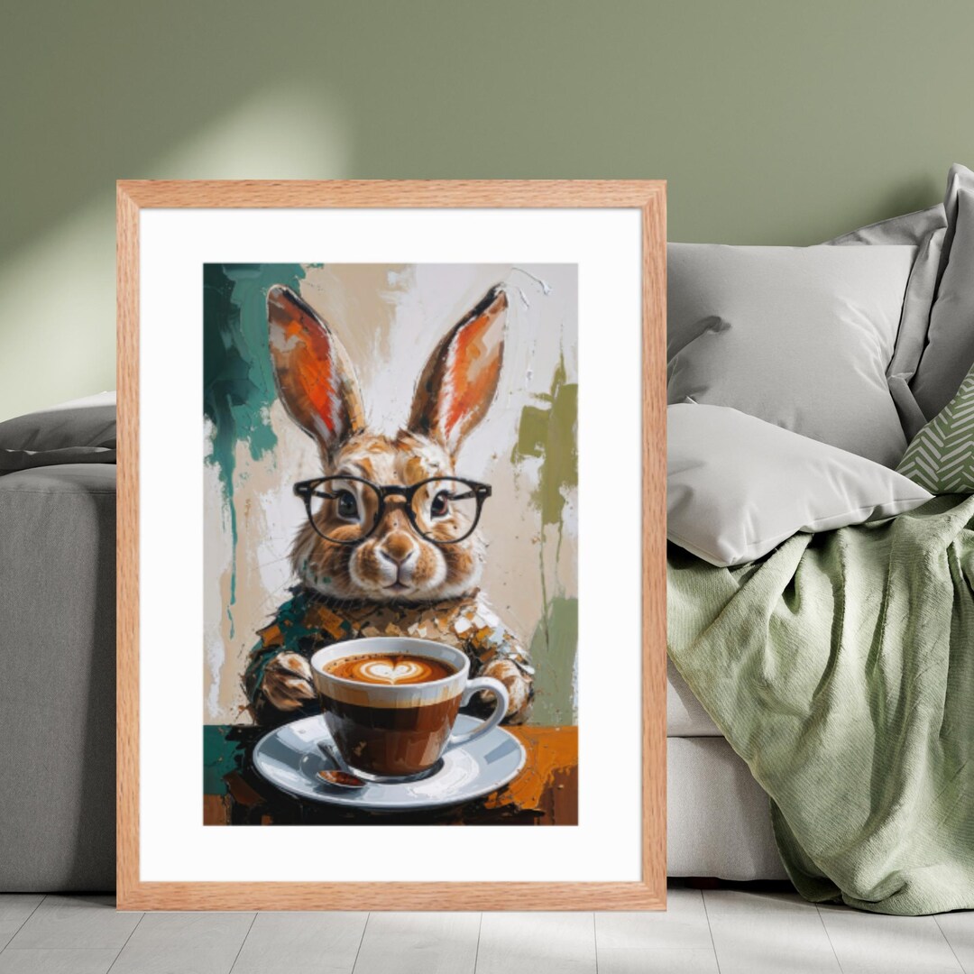 Rabbit Drinking Coffee- Coffee Lovers Artwork (digital Download) - Etsy
