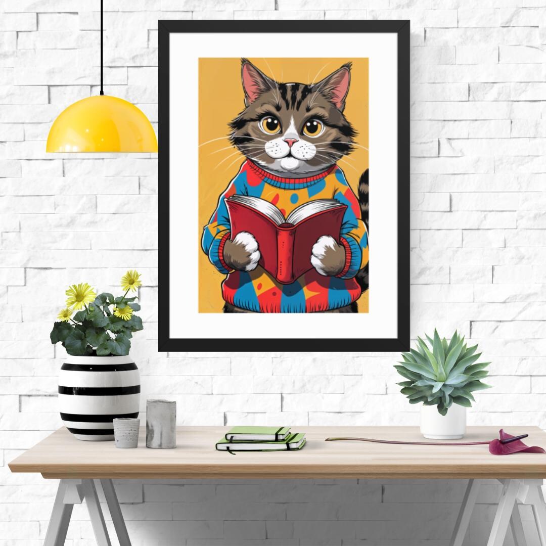 Intellectual Cat Art Print (digital Download) – Retro Cool Feline ...