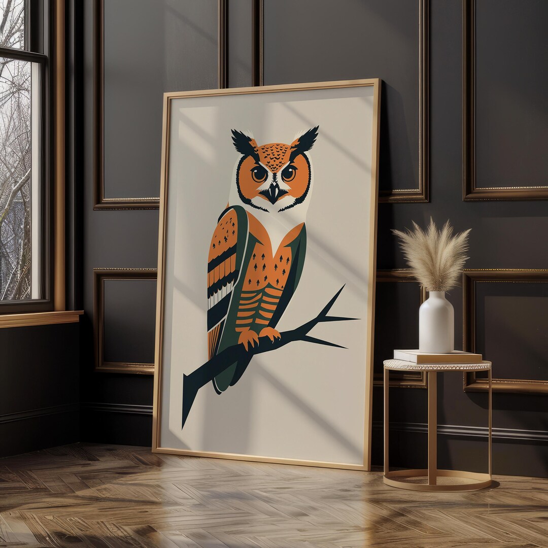 Geometric Owl Art Print – Bold Stylized Bird Poster – Modern Nature ...