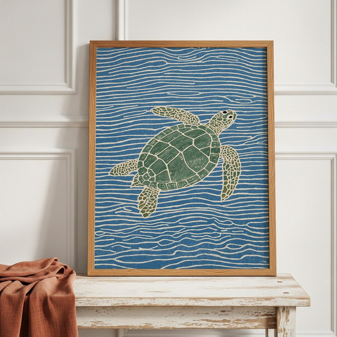 Sea Turtle Wall Art Print, Ocean Wildlife Illustration, Minimalist ...