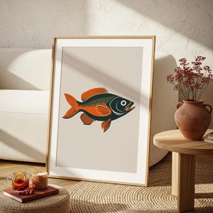 Stylised Fish Wall Art Print, Modern Aquatic Poster, Minimalist ...
