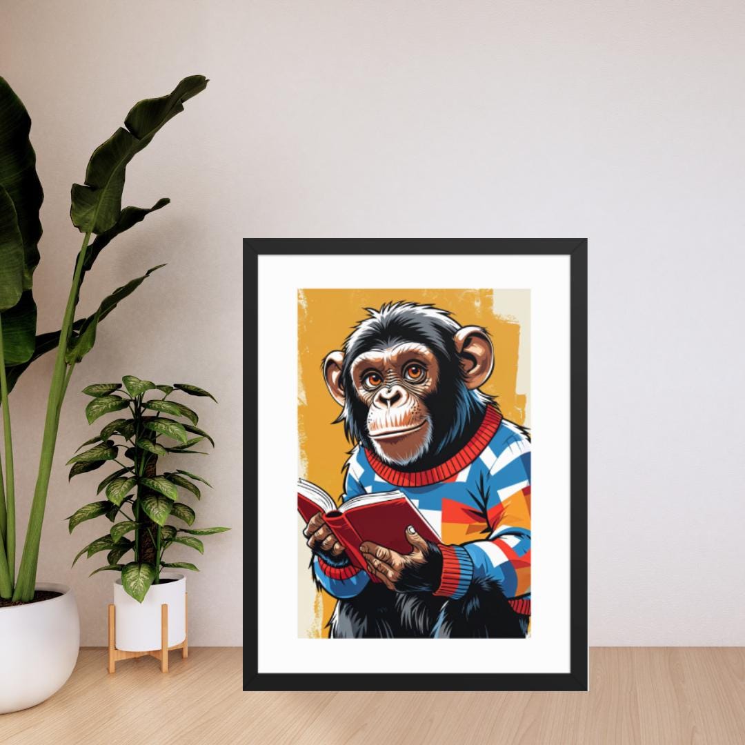 Intellectual Chimp Art Print – Retro Cool Monkey Reading Illustration ...