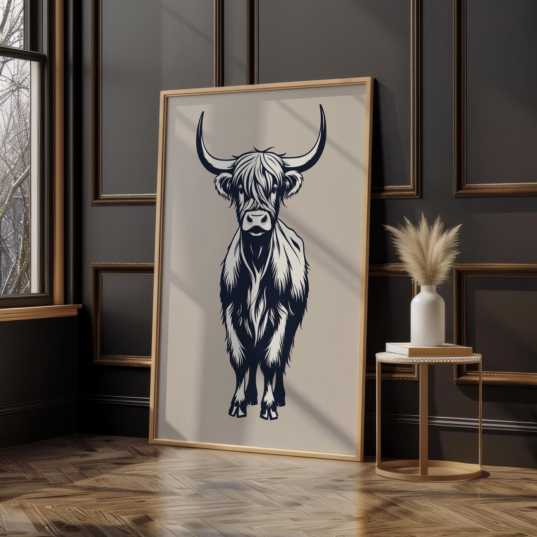 Highland Cow Line Art – Bold Farm Animal Silhouette – Minimalist Rustic ...