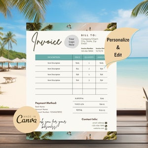 Invoice Template Editable, Tropical, Printable Custom Order Form, Small ...