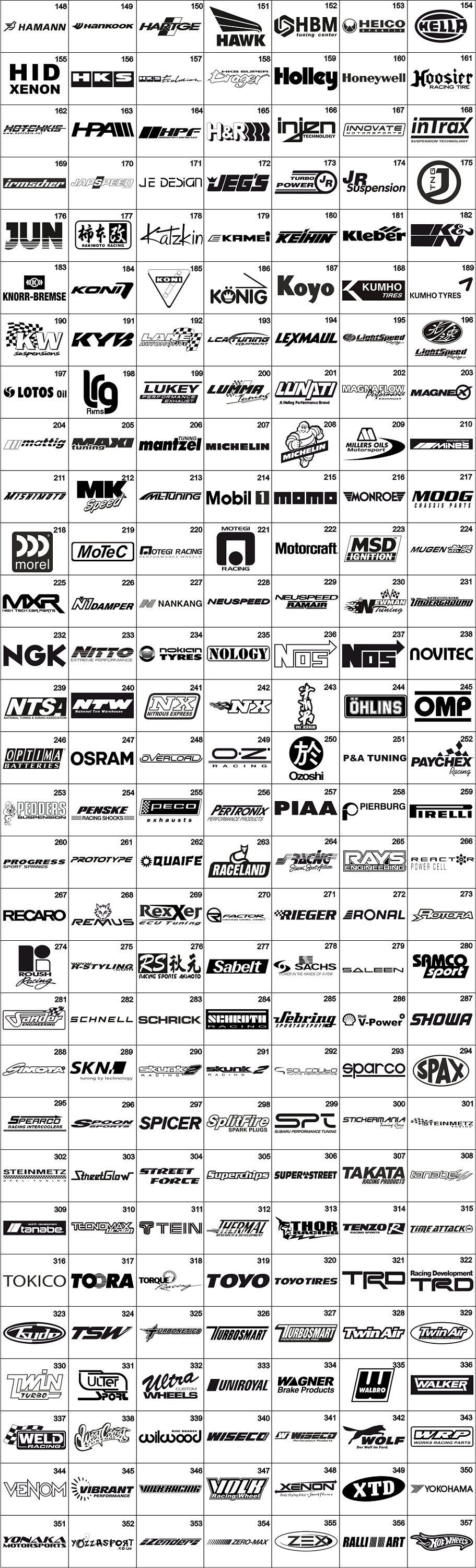 Set of 357 Vector Silhouettes Patterns of Car Tuning Company Brands - Etsy