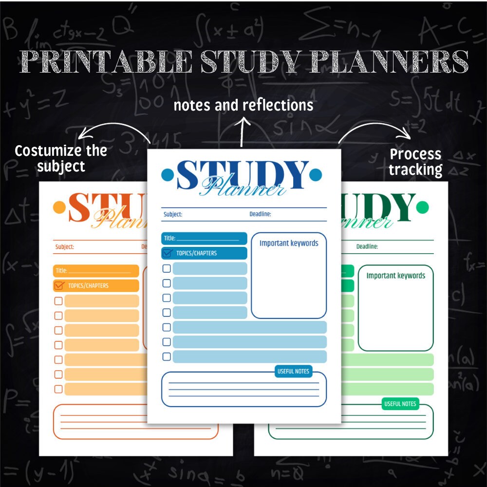 PRINTABLE Study Planner SIX COLORS - Etsy