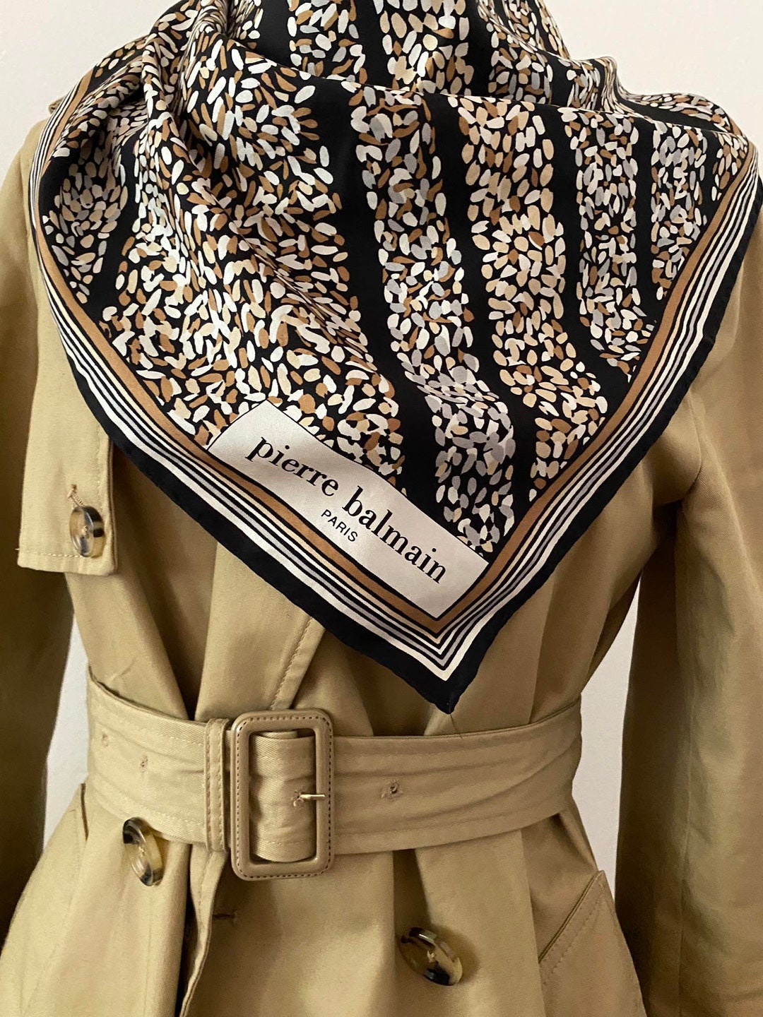 Authentic Pierre Balmain Square Silk Vintage Scarf With Monogram Print ...