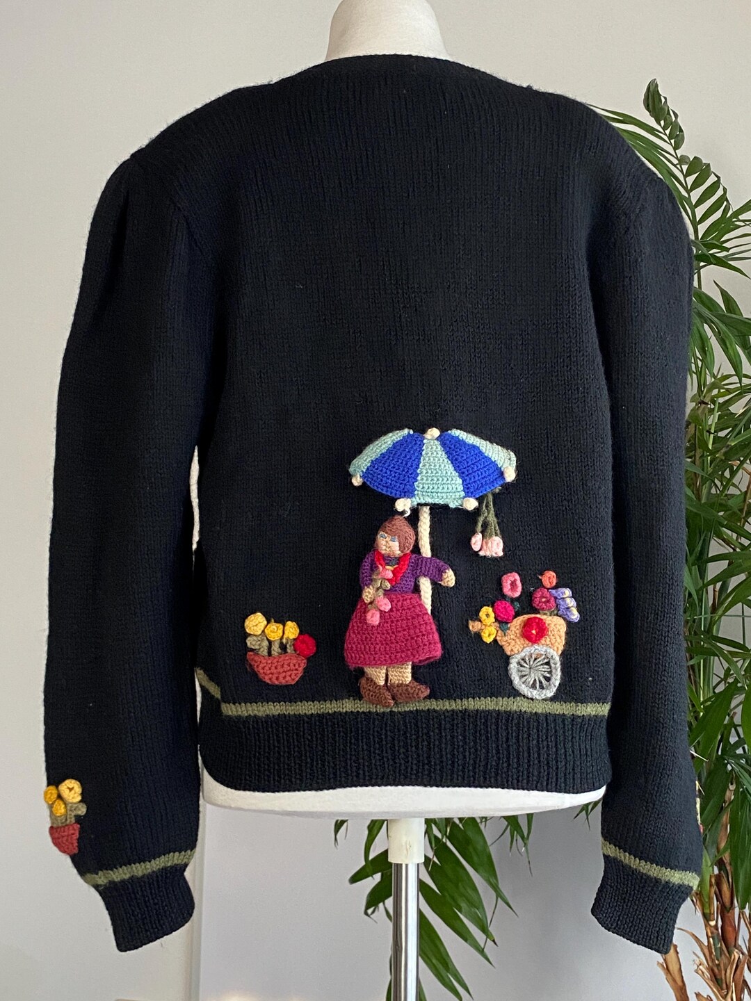 Rare 80’s Hand Knitted Austrian Cardigan With 3D Crochet Motif / M ...