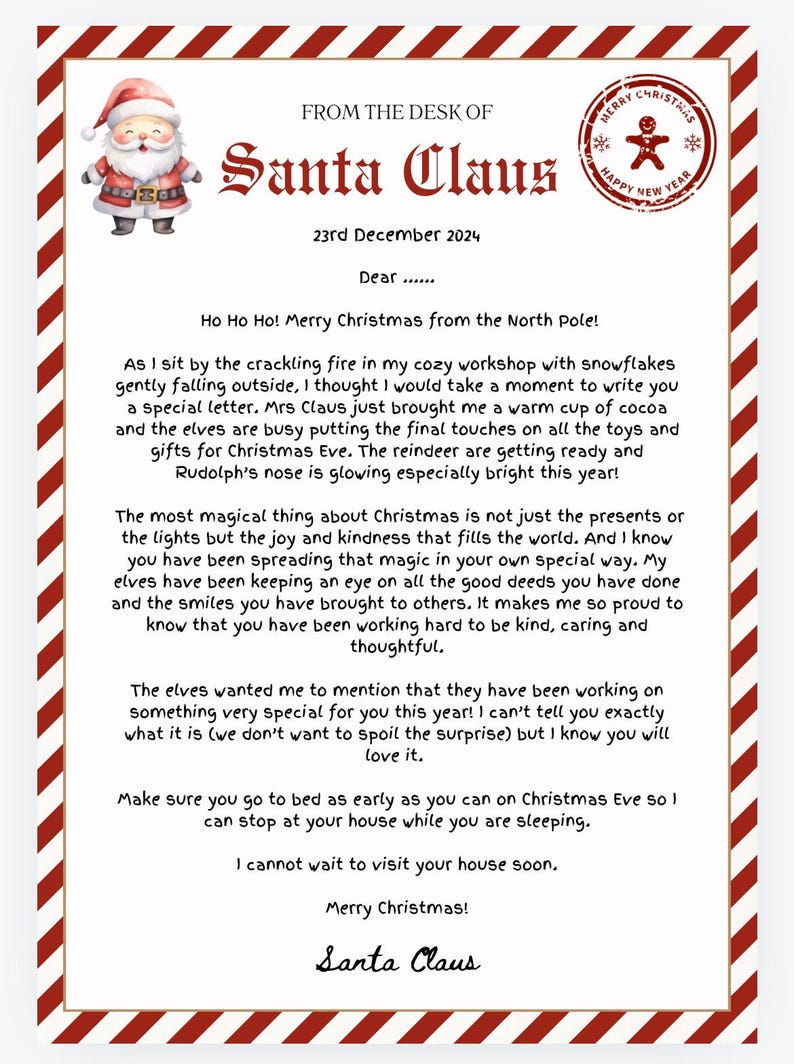 A4 Digital Letter From Santa Claus Personalise and Print off at Home - Etsy