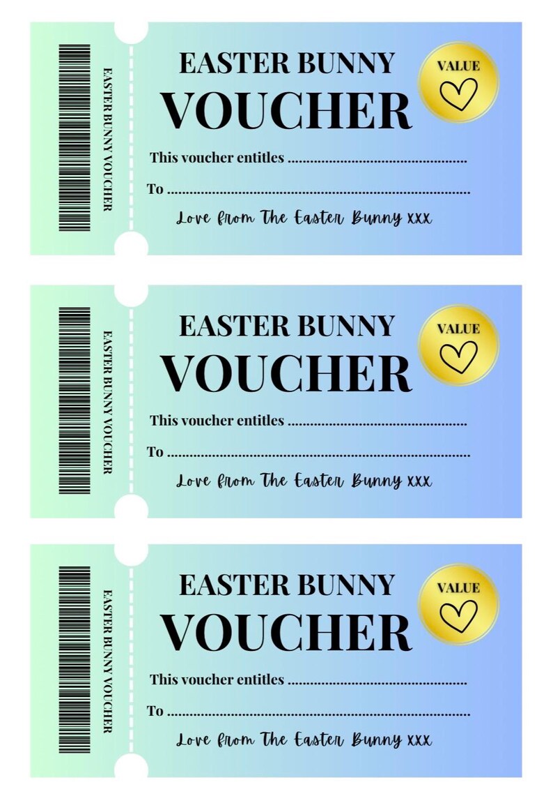 Easter Bunny Vouchers - A4 Digital Download - 3 Vouchers per Sheet ...