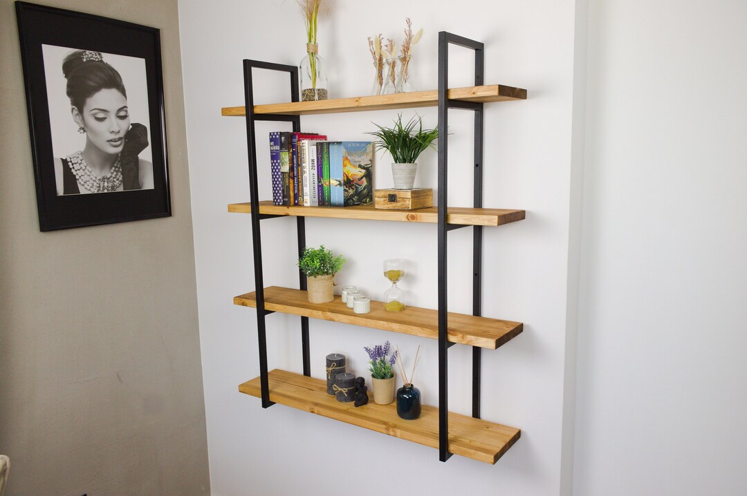 WOODEN LOFT RACK, Industrial Shelf, Bookshelf, Living Room Rack, Rustic ...