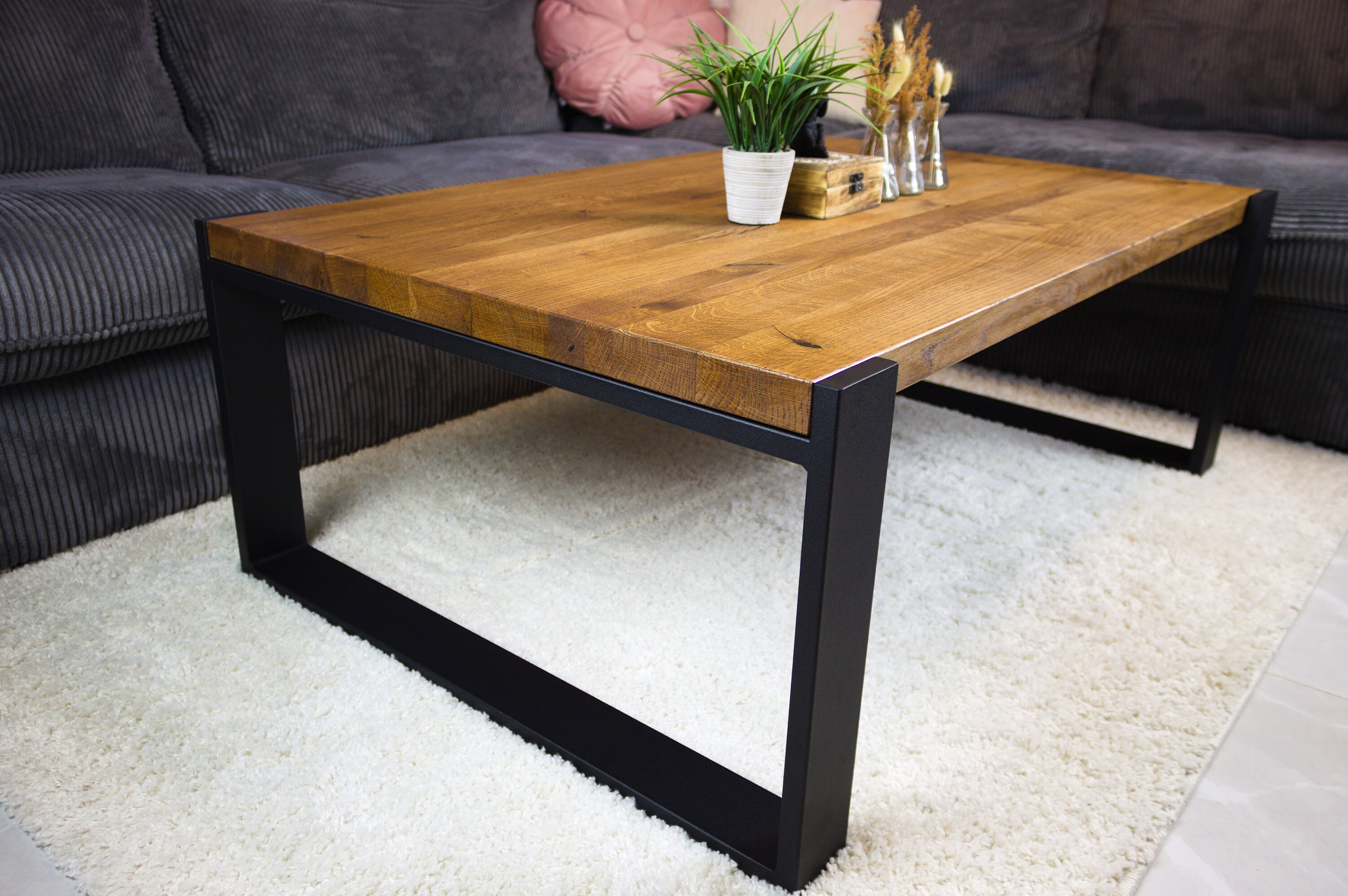 THICK OAK TABLE Oak Wood Coffee Table With Rustic Finish, Minimalist ...