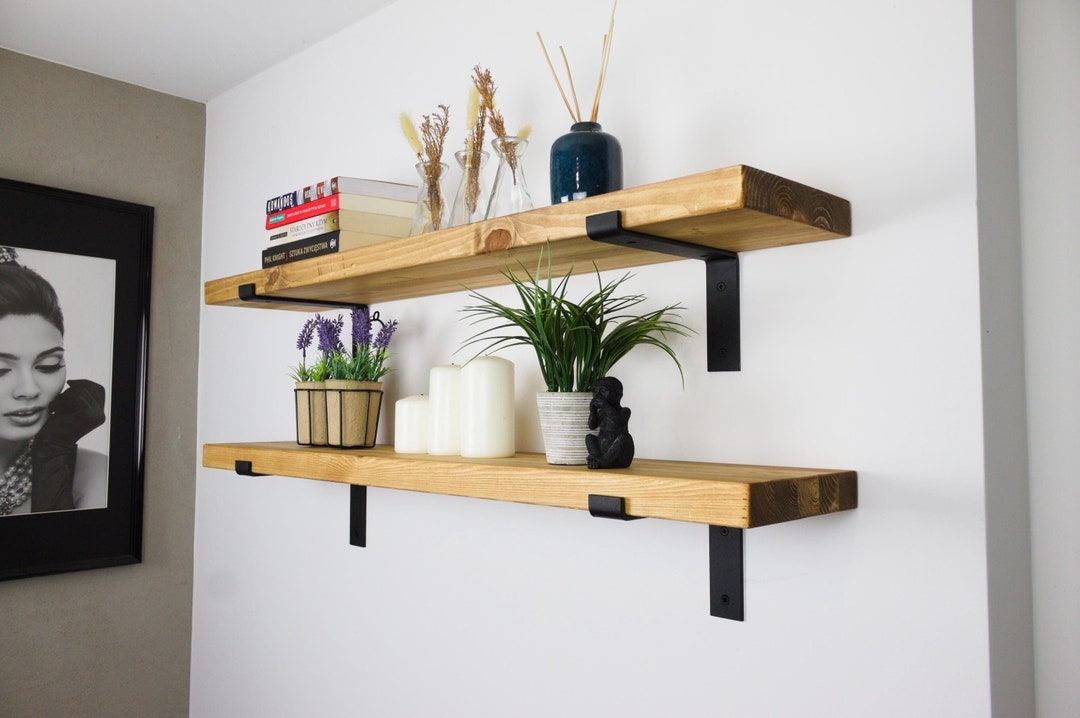 RUSTIC WOOD SHELF, Single Wall Shelf, Loft, Boho, Vintage, Industrial ...