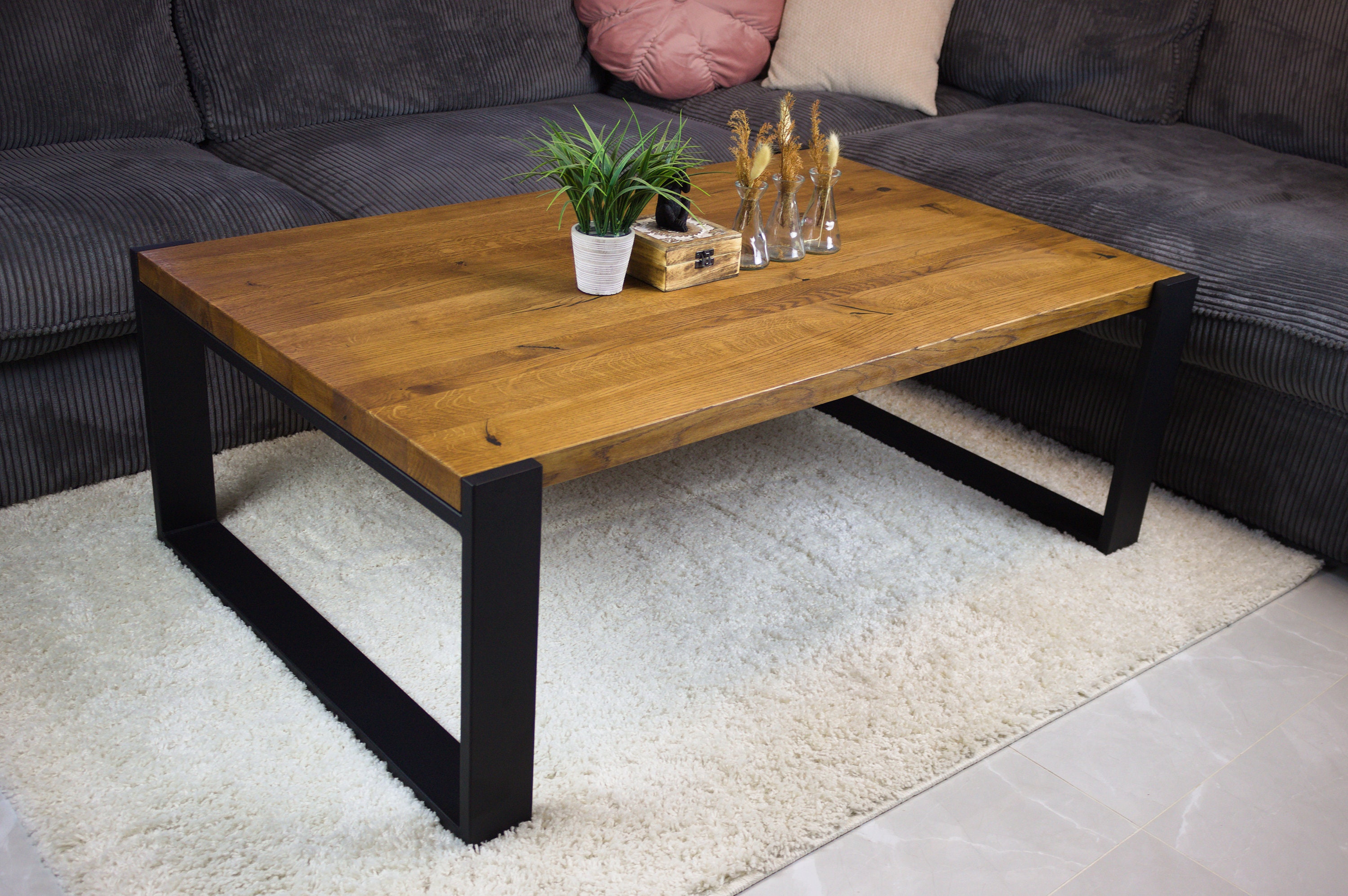 THICK OAK TABLE Oak Wood Coffee Table With Rustic Finish, Minimalist ...