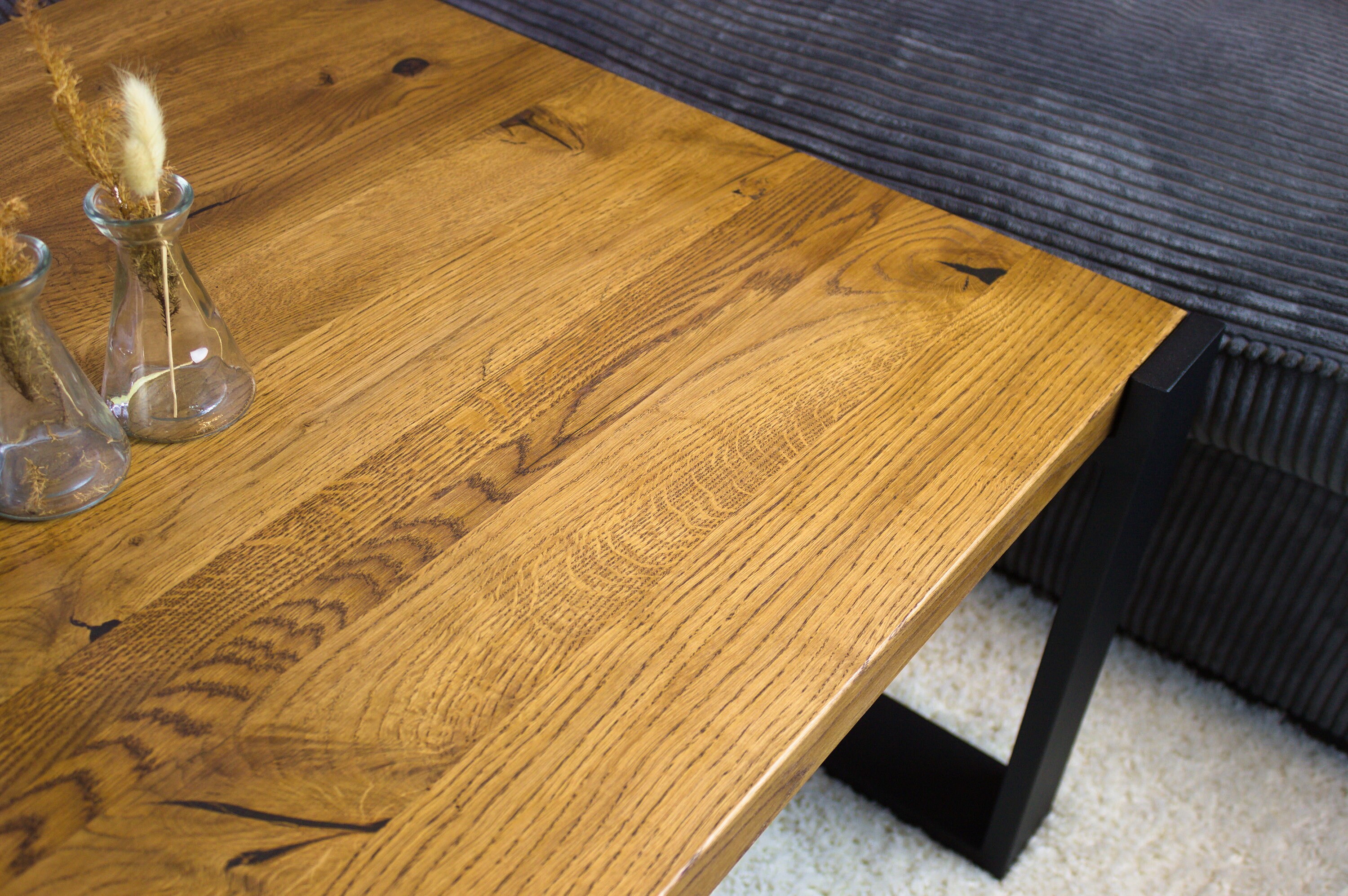 THICK OAK TABLE Oak Wood Coffee Table With Rustic Finish, Minimalist ...