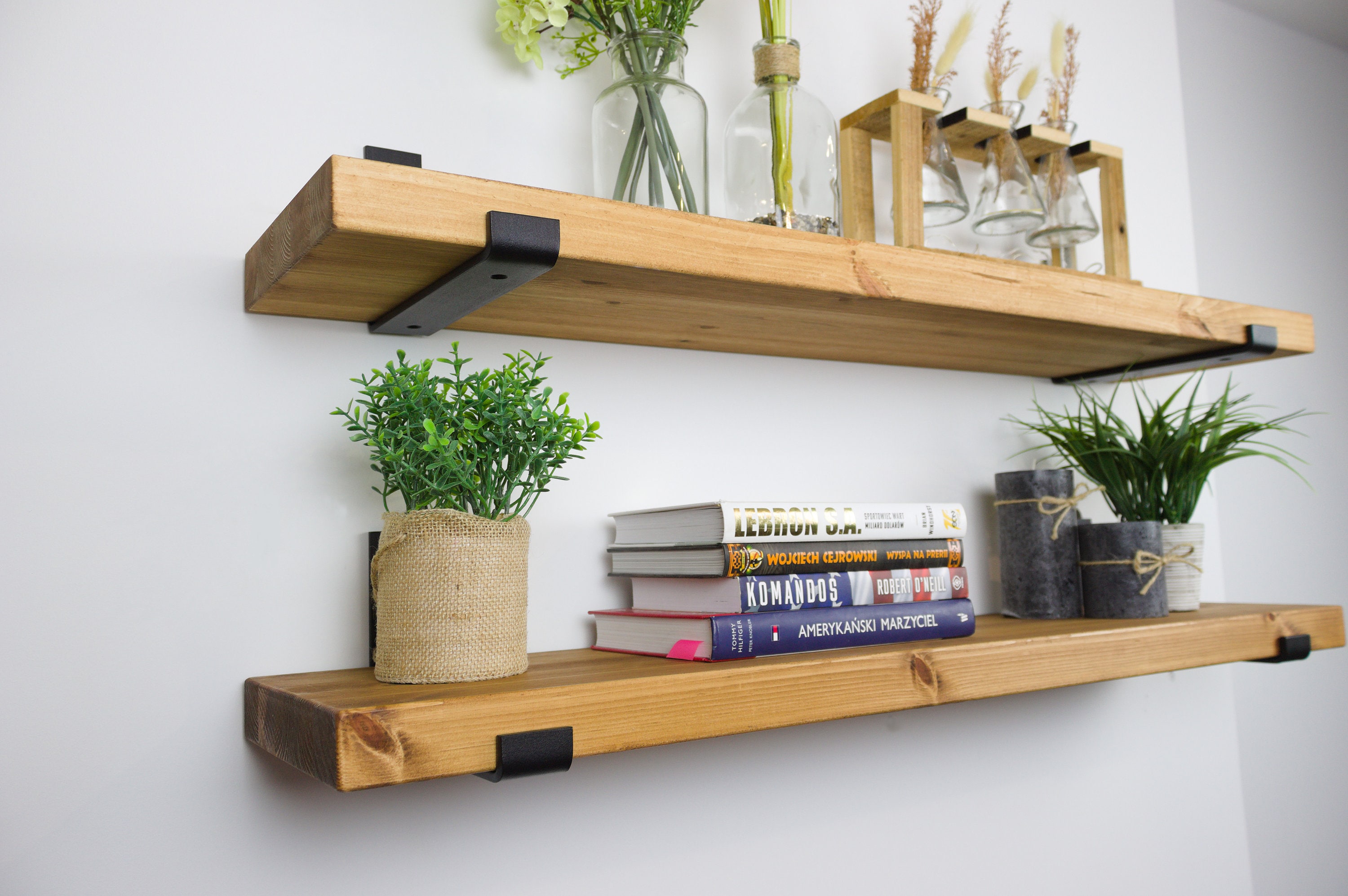 RUSTIC WOOD SHELF, Single Wall Shelf, Loft, Boho, Vintage, Industrial ...