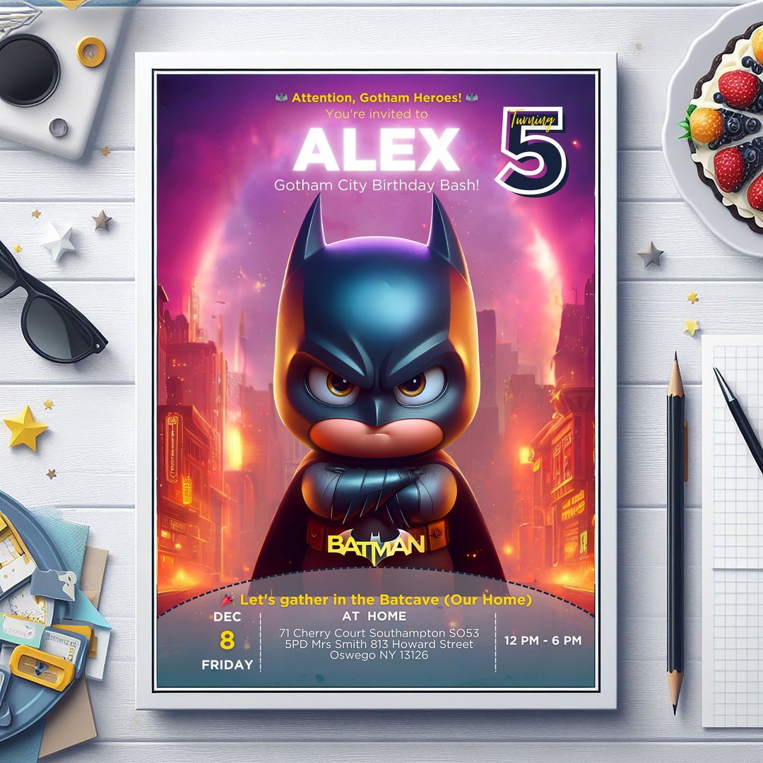 Batman-themed Birthday Invitation Personalized Details Superhero Party ...