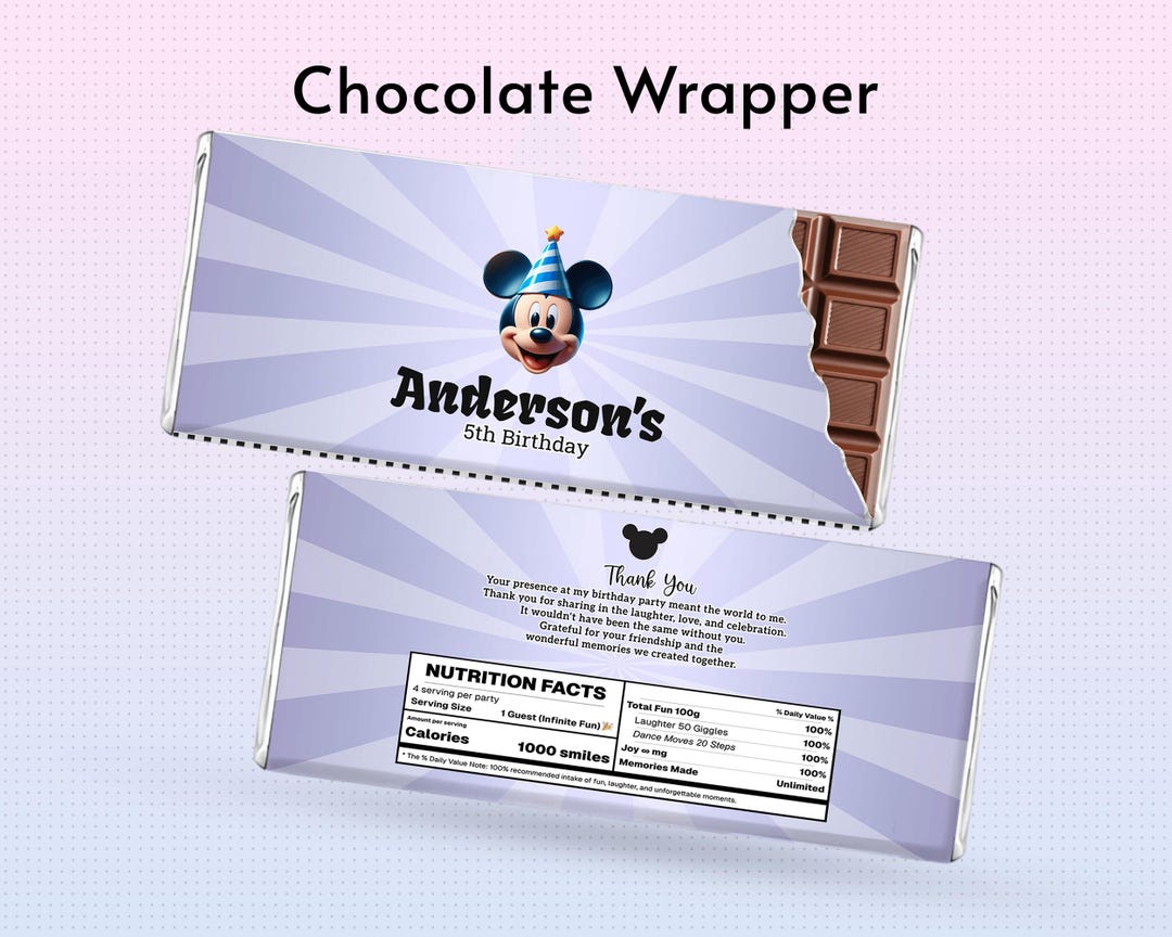 Mickey Mouse Chocolate Bar Label, Chocolate Wrapper Template for Minnie ...
