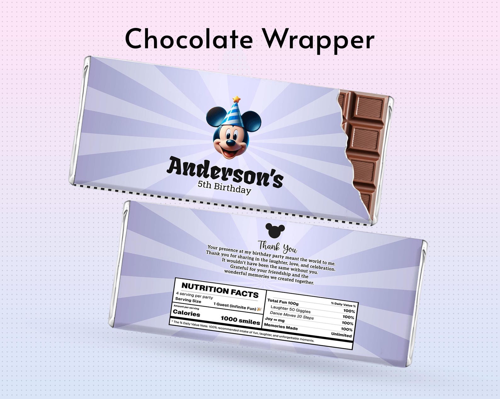 Mickey Mouse Birthday Chocolate Bar Wrapper Template (digital Download ...