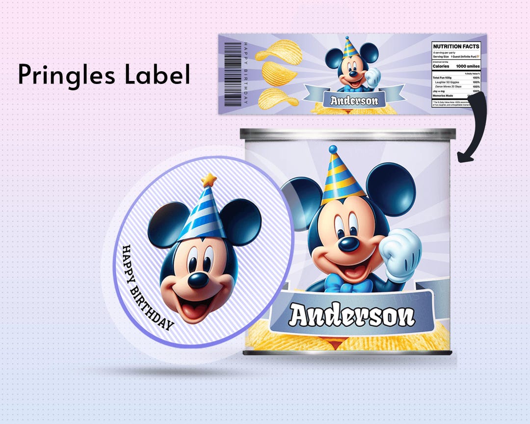 Mickey Mouse Birthday Pringles Label (digital Download) - Etsy