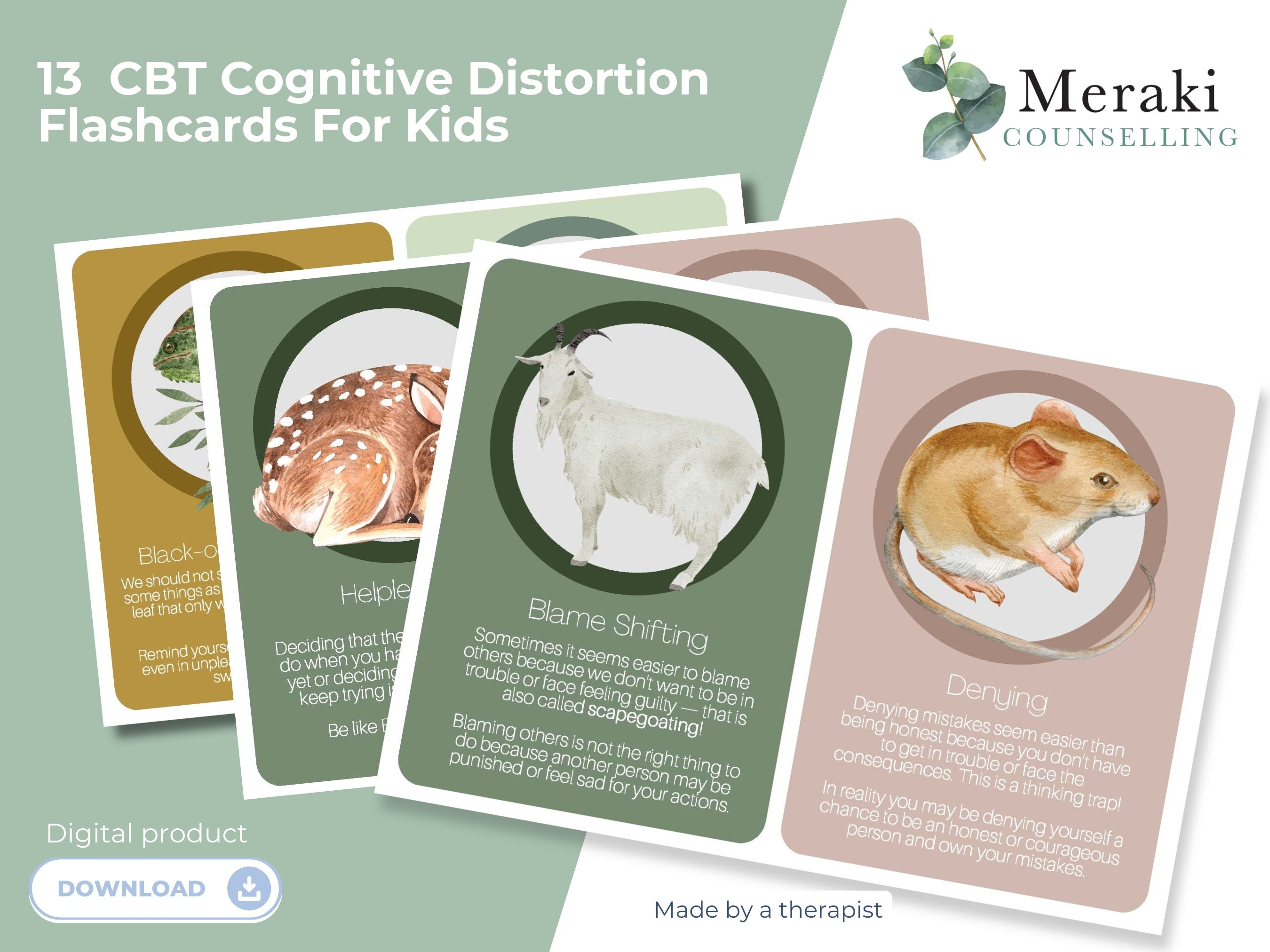 CBT Cognitive Distortion Flashcards for Kids Thinking Error Cards ...