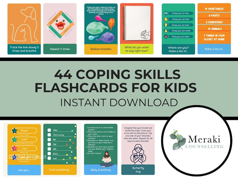 Coping Skills Flashcards for Kids Cards for Coping Techniques in ...