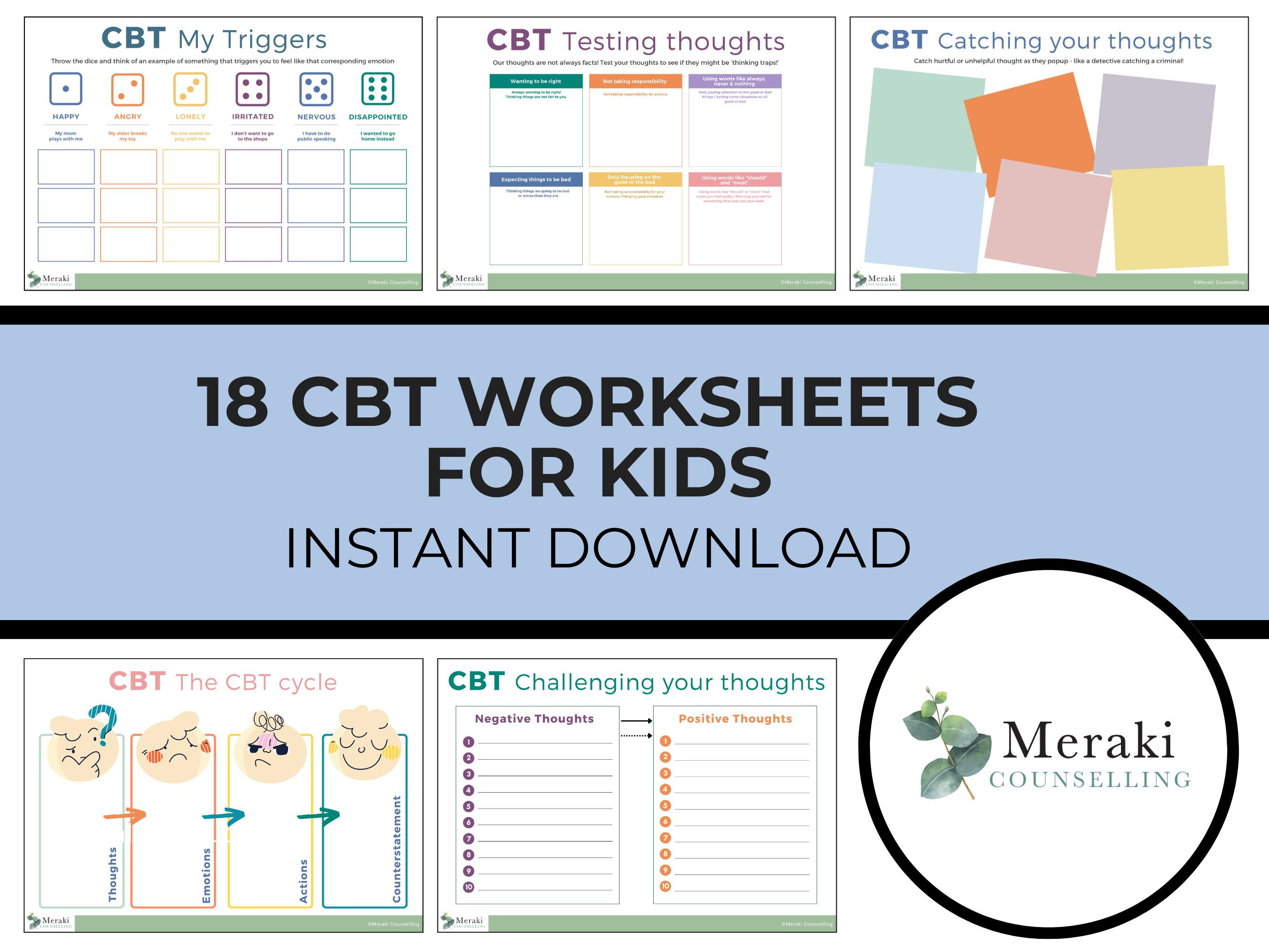 Kids CBT Worksheets Cognitive Distortions Thinking Traps Sheets ...