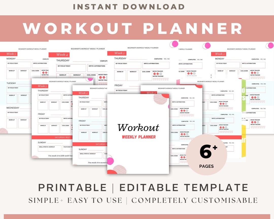 Workout Weekly Planner Fitness Planner Affirmation Planner - Etsy