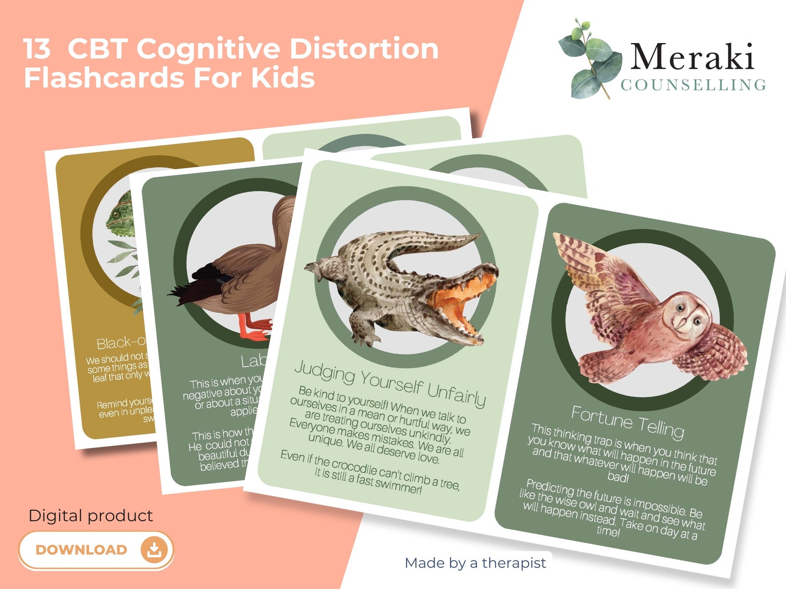 CBT Cognitive Distortion Flashcards for Kids Thinking Error Cards ...