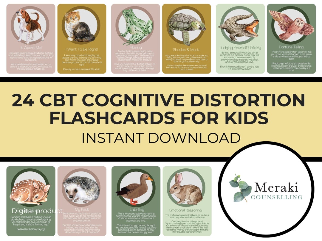 CBT Cognitive Distortion Flashcards for Kids Thinking Error Cards ...