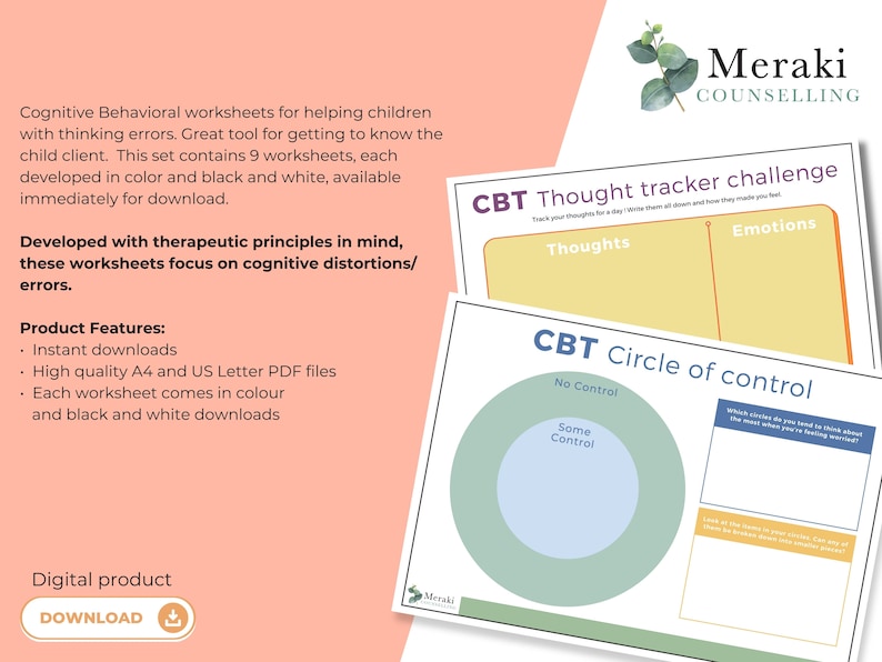 Kids CBT Worksheets Cognitive Distortions Thinking Traps Sheets ...