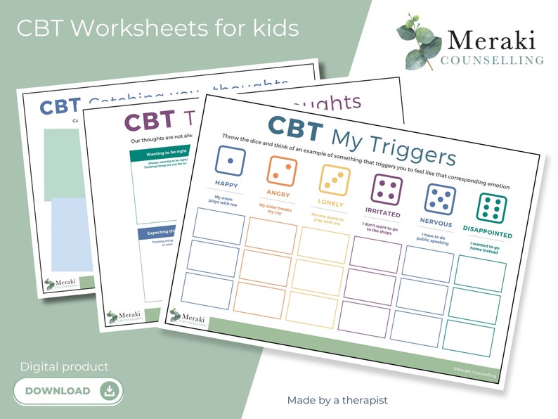 Kids CBT Worksheets Cognitive Distortions Thinking Traps Sheets ...
