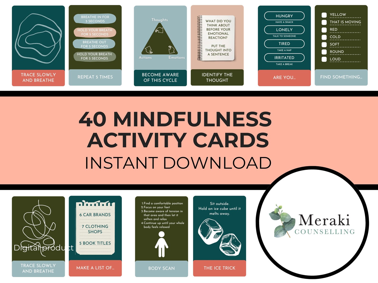 Mindfulness Activity Cards for Anxiety Coping Skills Flashcards for ...