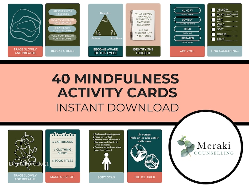 Mindfulness Activity Cards for Anxiety Coping Skills Flashcards for ...