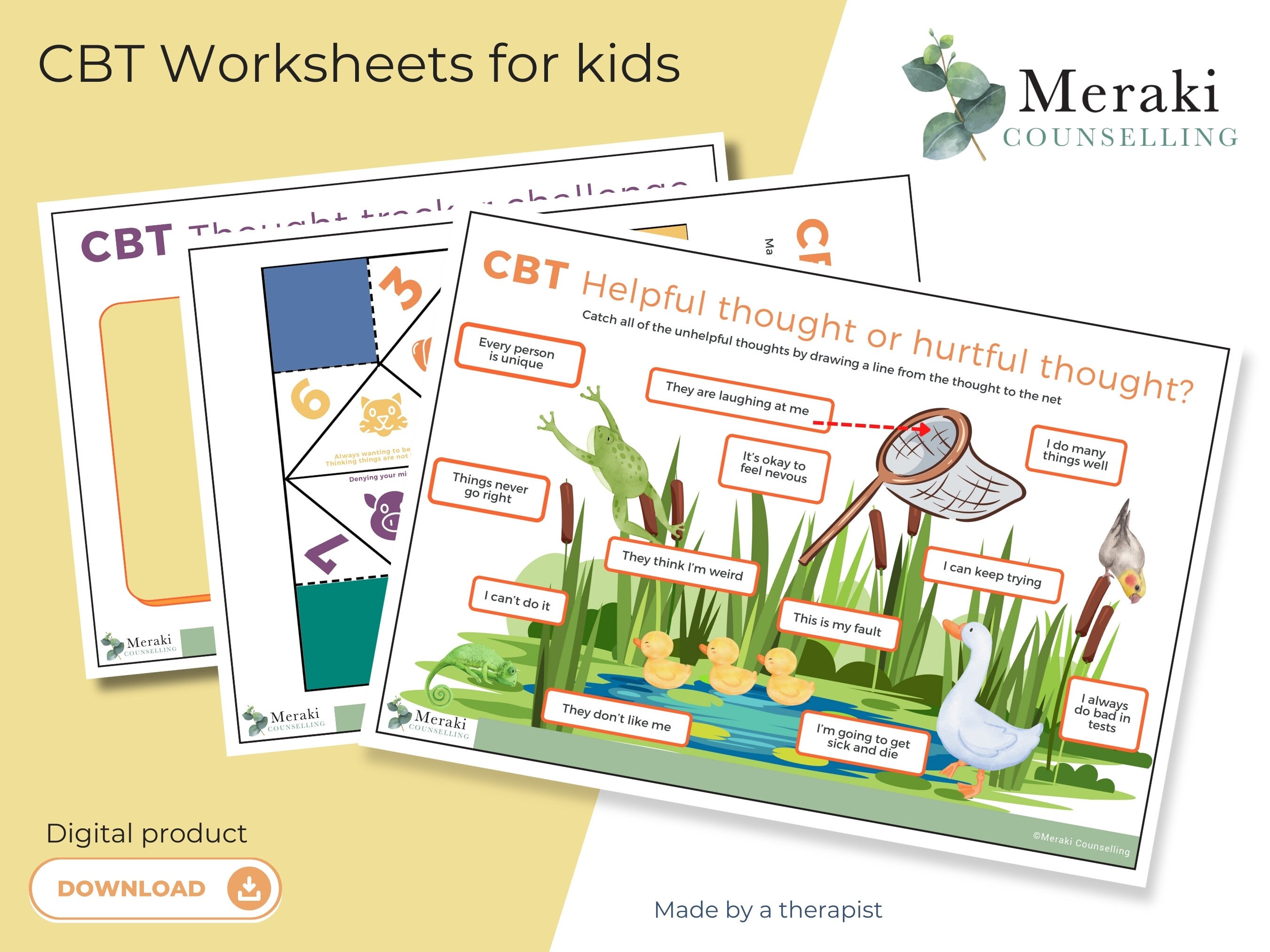 Kids CBT Worksheets Cognitive Distortions Thinking Traps Sheets ...