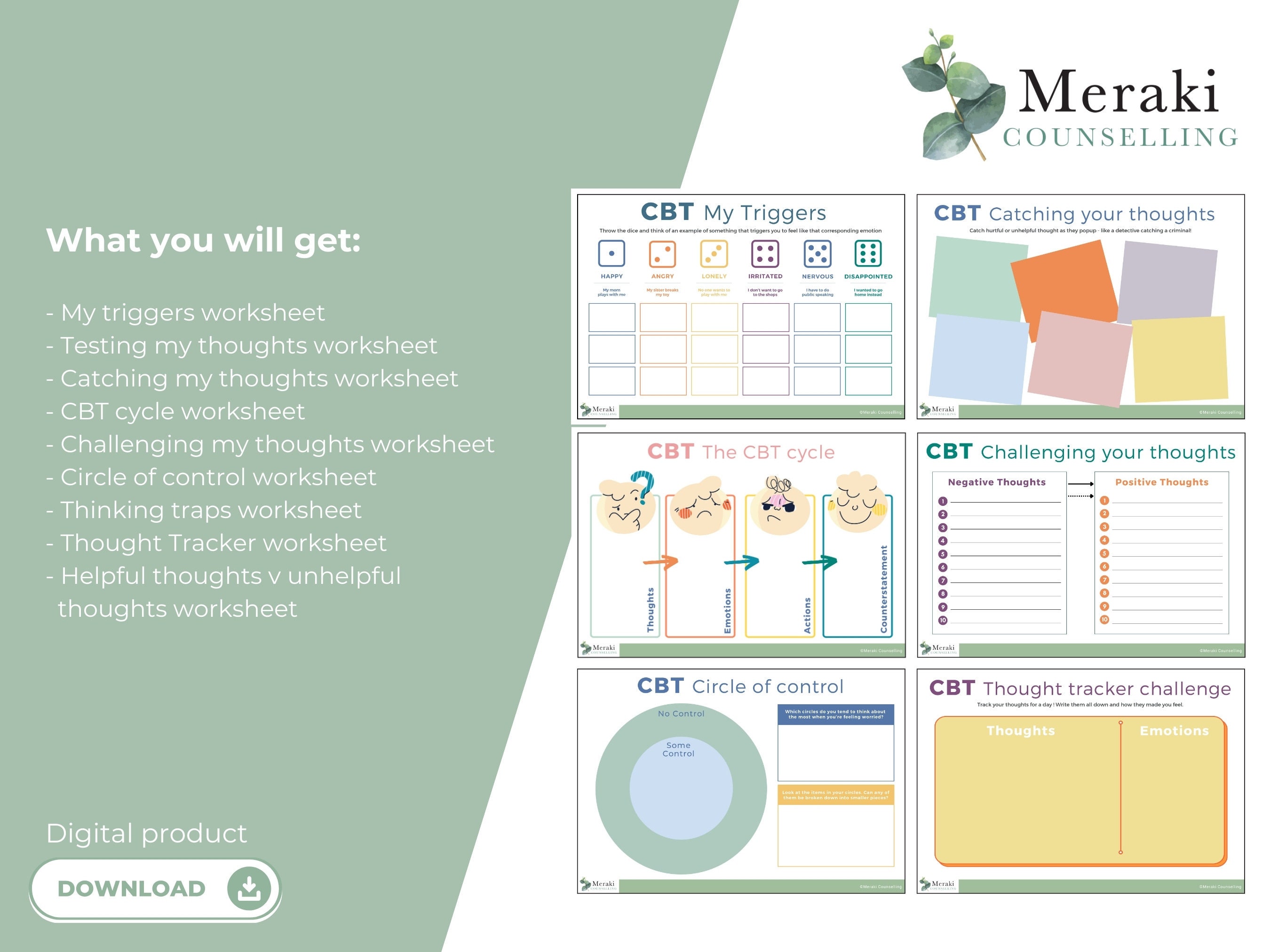 Kids CBT Worksheets Cognitive Distortions Thinking Traps Sheets ...