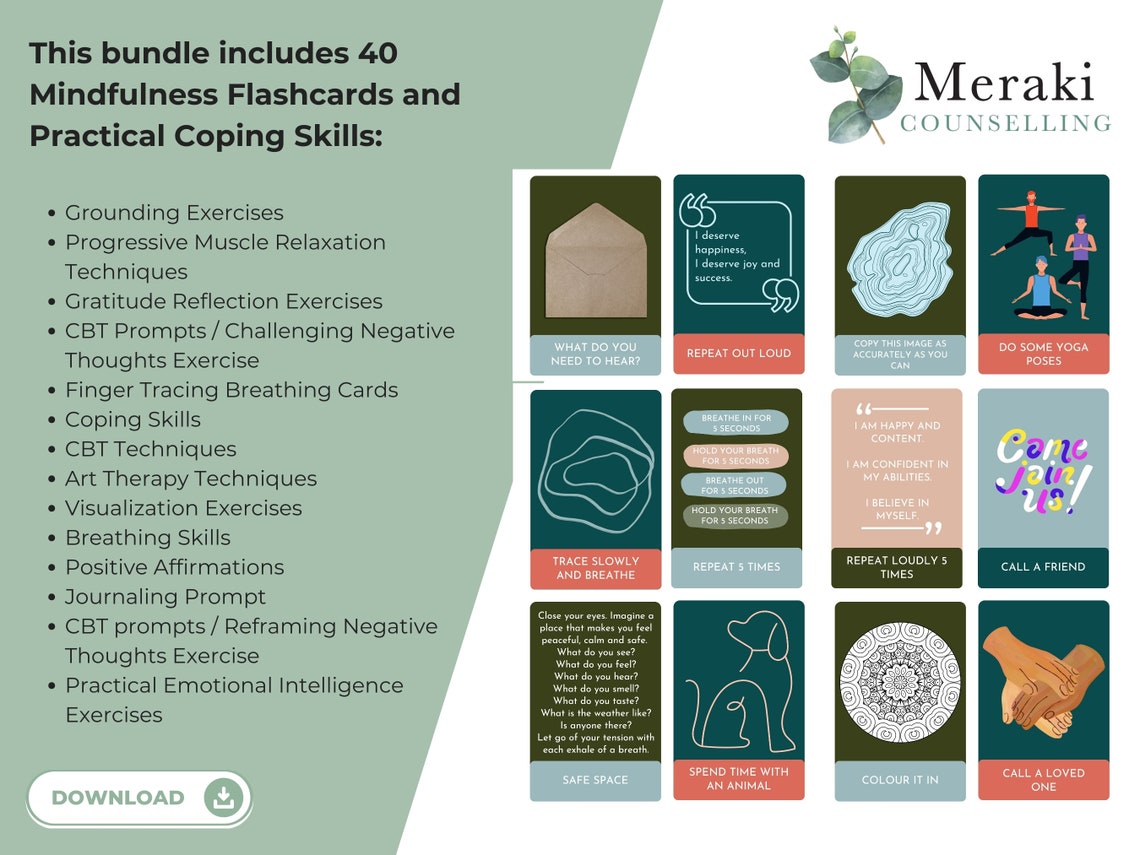 Mindfulness Activity Cards for Anxiety Coping Skills Flashcards for ...