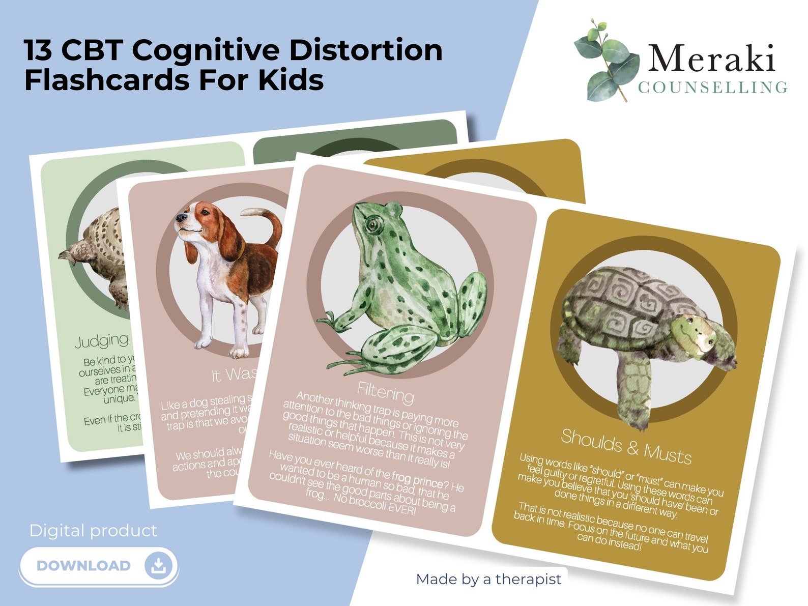CBT Cognitive Distortion Flashcards for Kids Thinking Error Cards ...