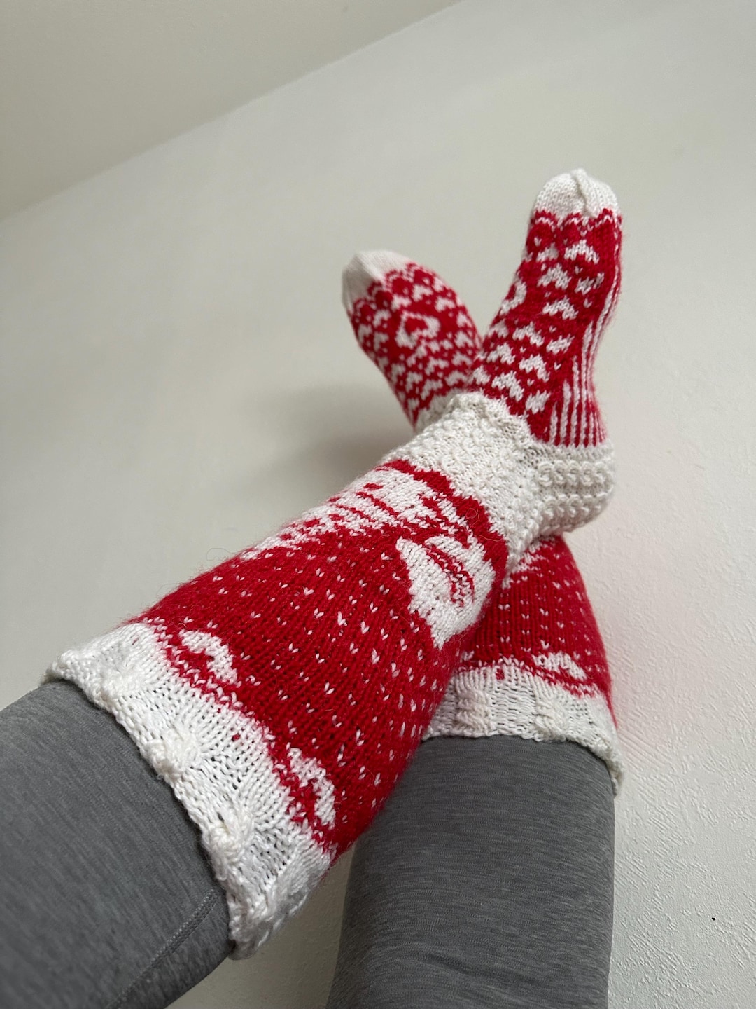Hand Knitted Nordic Socks - Knee-high - Wool Socks - Cozy Socks ...