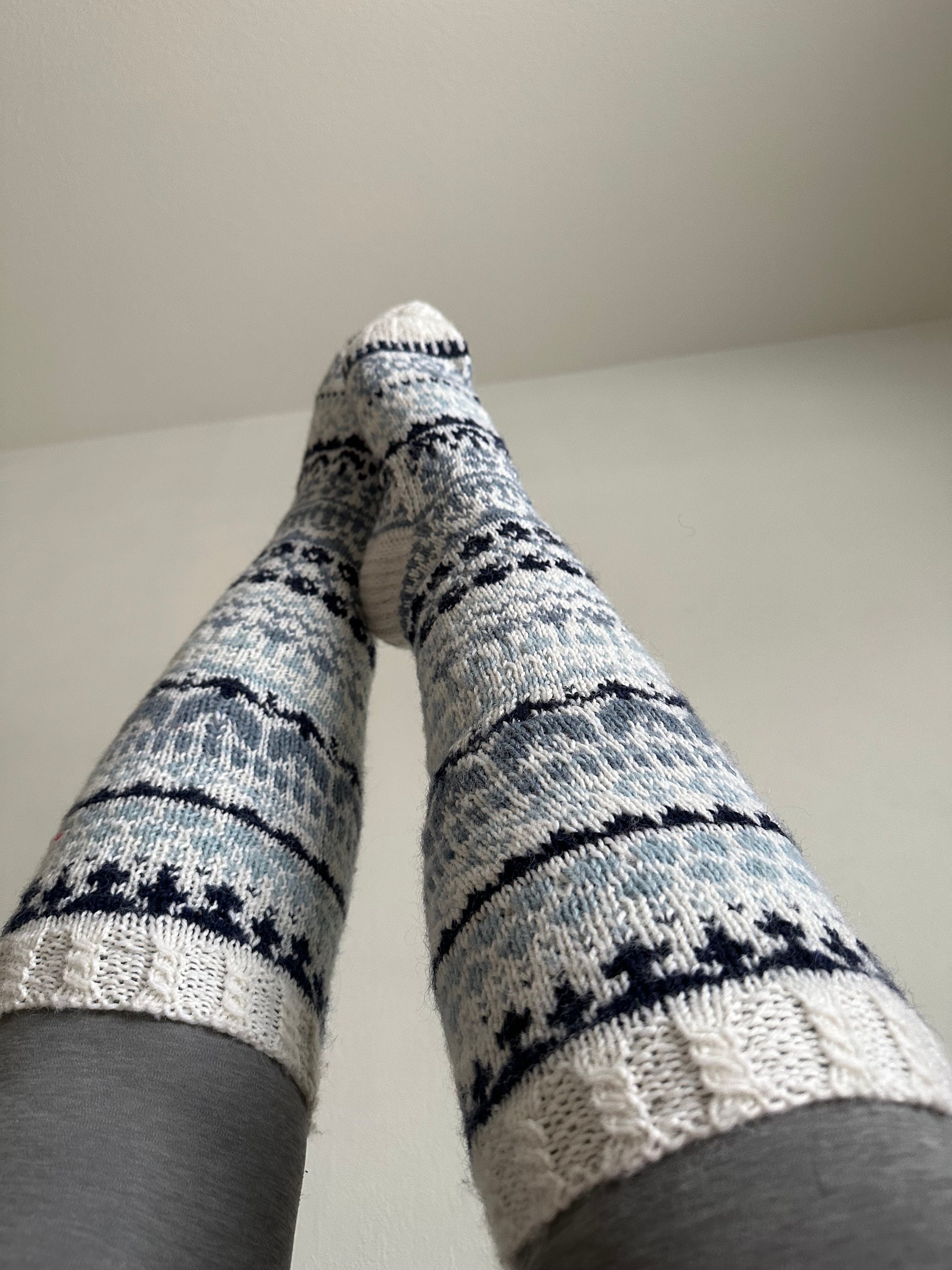 Hand Knitted Nordic Socks - Knee-high - Wool Socks - Cozy Socks ...