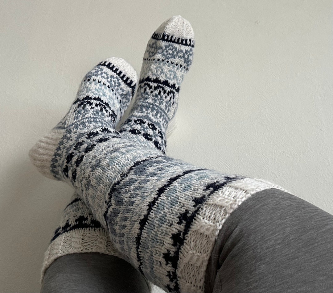 Hand Knitted Nordic Socks - Knee-high - Wool Socks - Cozy Socks ...