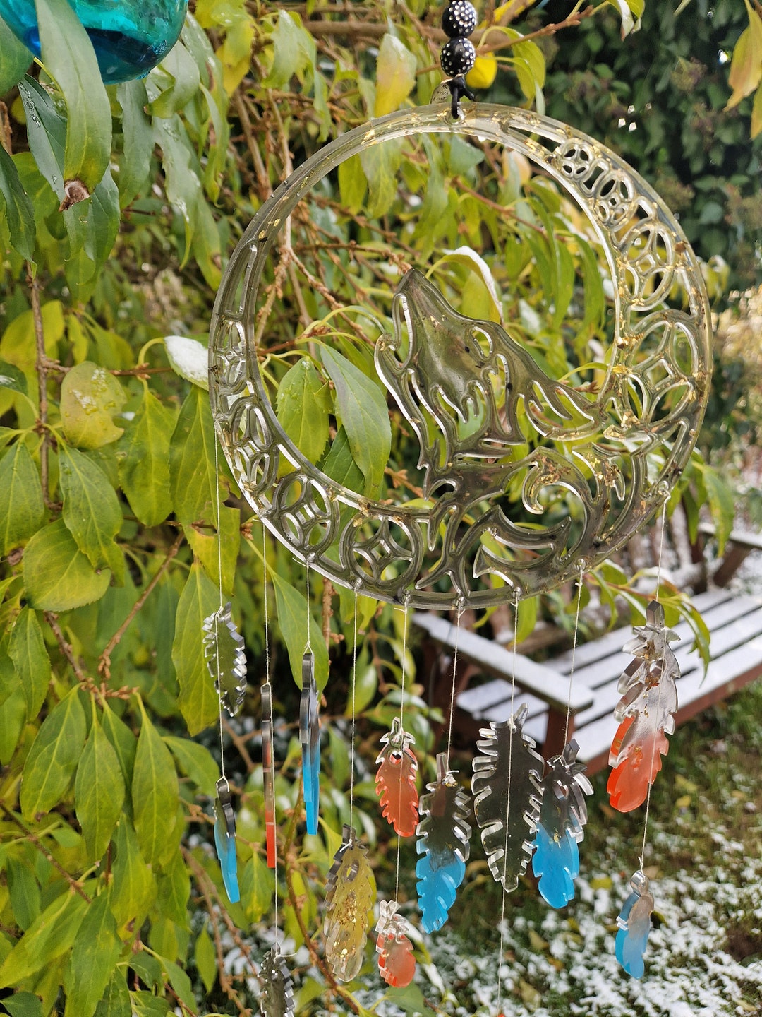 Wind Chime, Window Hanger With Howling Wolf - Etsy