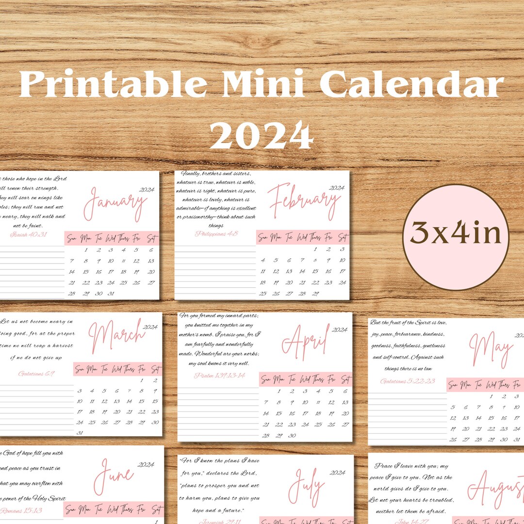Bible Verses Cards Calendar 2024, 3 X 4in Monthly Scripture Printable ...