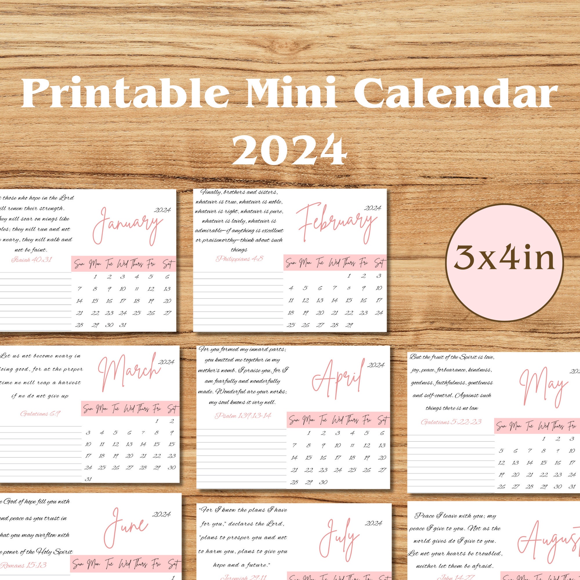 Bible Verses Cards Calendar 2024, 3 X 4in Monthly Scripture Printable ...