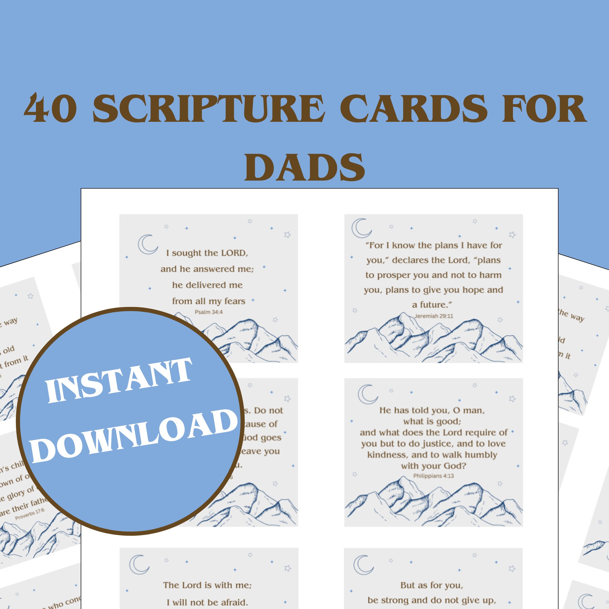 40 Bible Verse Cards for Dads, Instant Download, Motivational ...