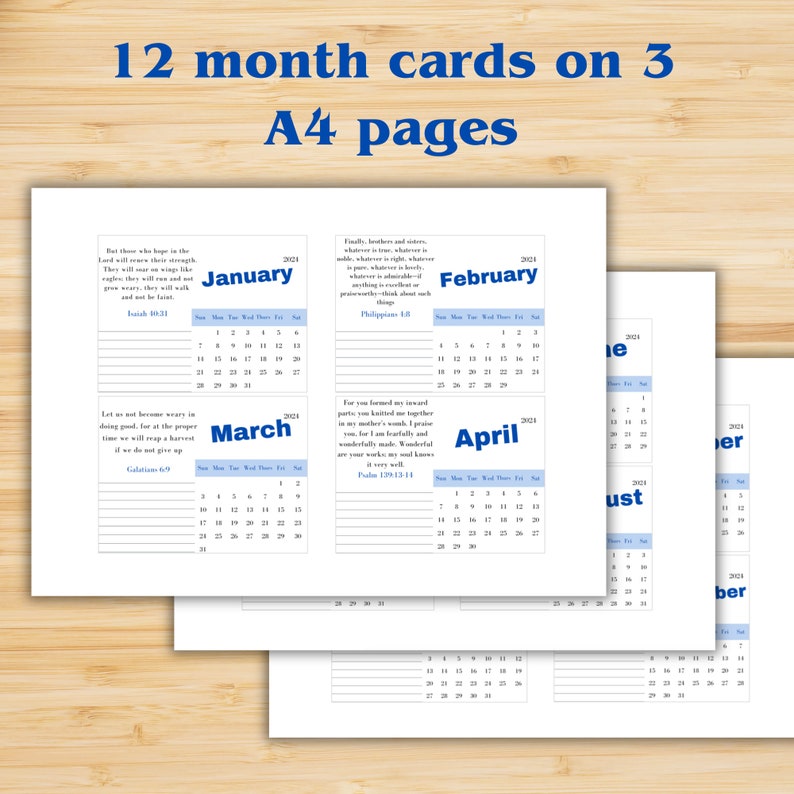 Bible Verses Cards Calendar 2024, 3 X 4in Monthly Scripture Printable ...