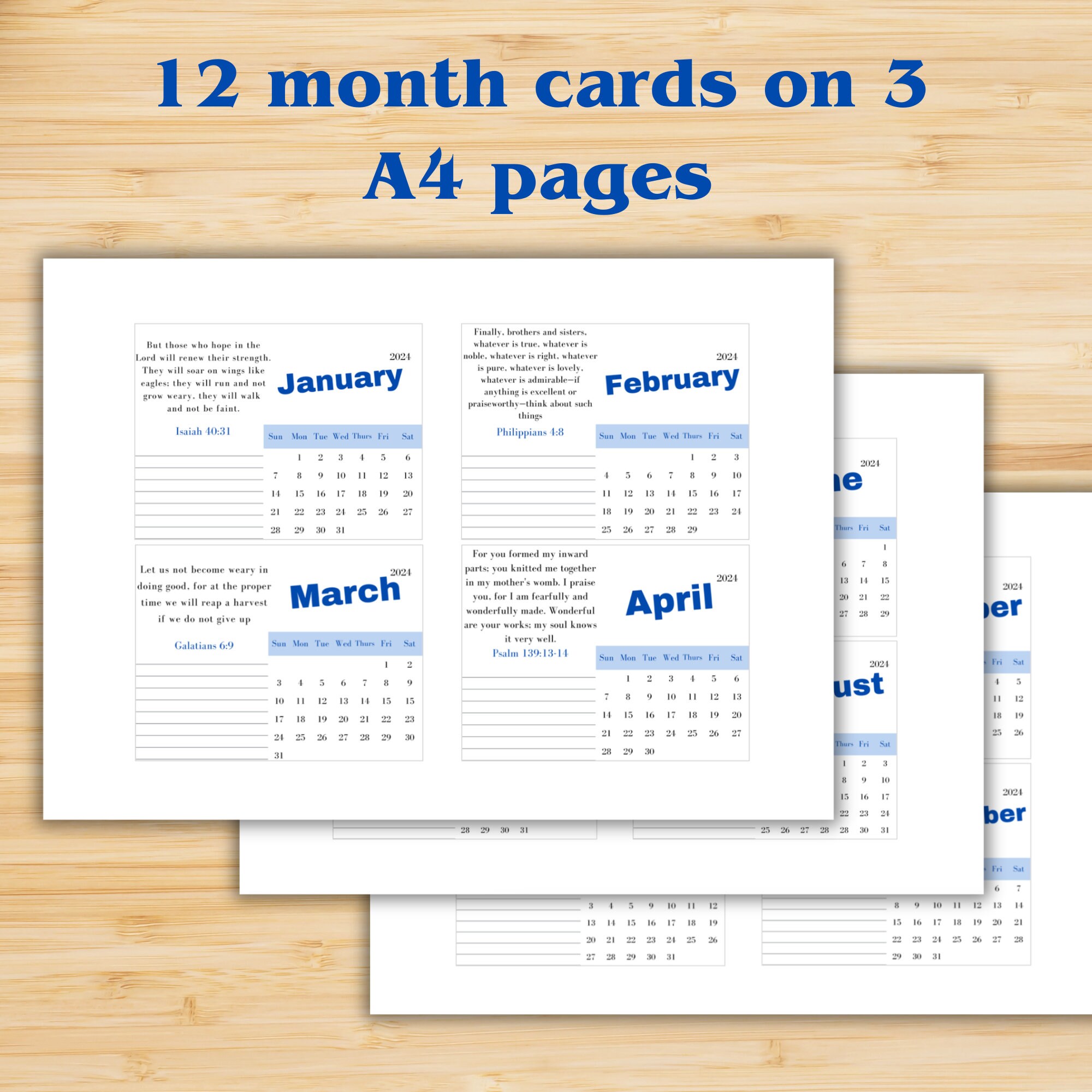 Bible Verses Cards Calendar 2024, 3 X 4in Monthly Scripture Printable ...