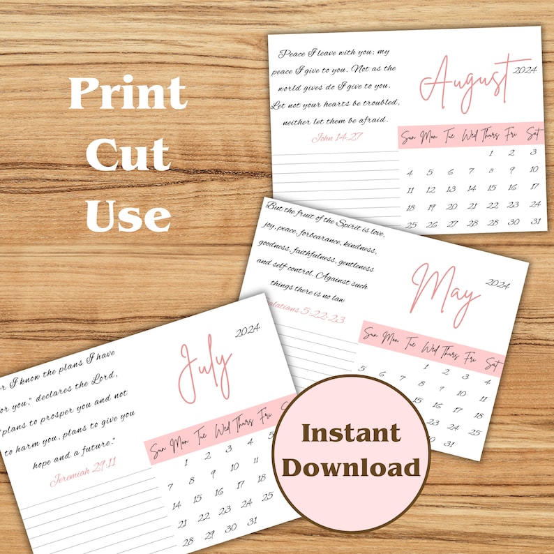 Bible Verses Cards Calendar 2024, 3 X 4in Monthly Scripture Printable ...