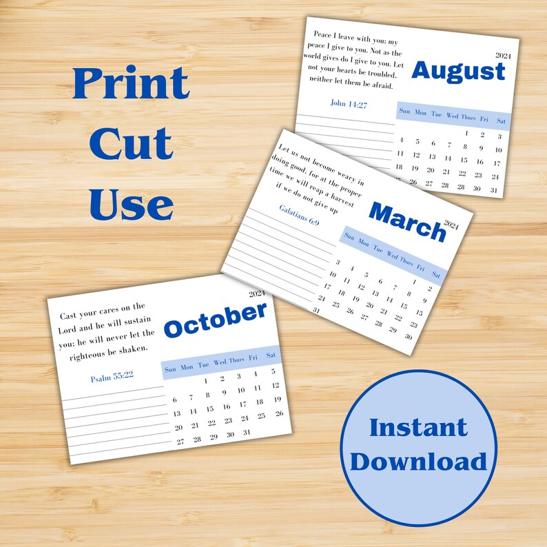 Bible Verses Cards Calendar 2024, 3 X 4in Monthly Scripture Printable ...